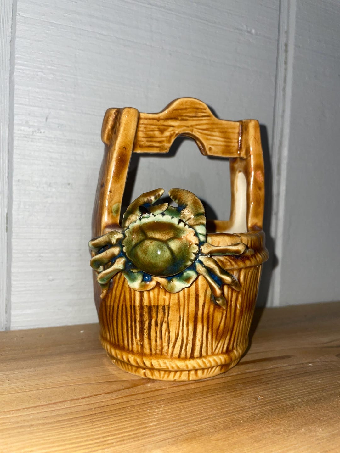 Vintage Ceramic Pail With Crab, Hand Painted Coastal Knick Knack, Beach ...
