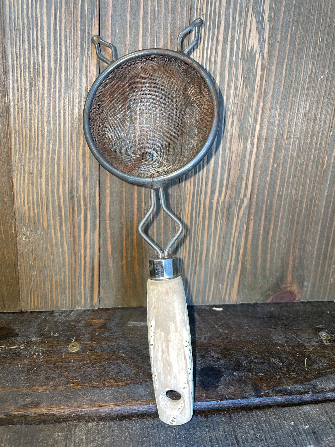 Vintage Kitchen Strainer: Rustic Wire Tea Strainer With Wooden Handle ...