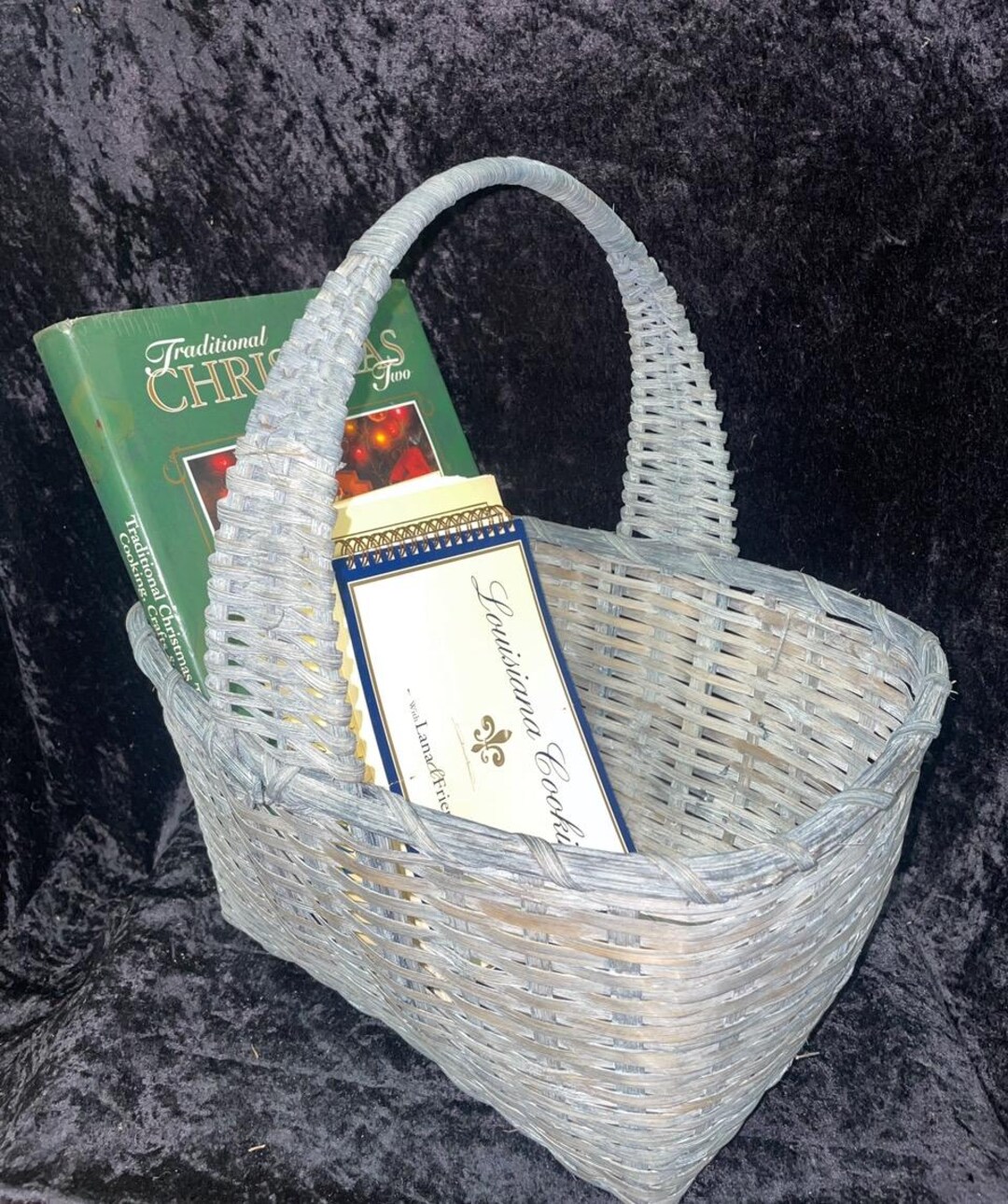 Vintage Farmhouse Style Basket With Handle,rustic Storage,blue Wicker ...