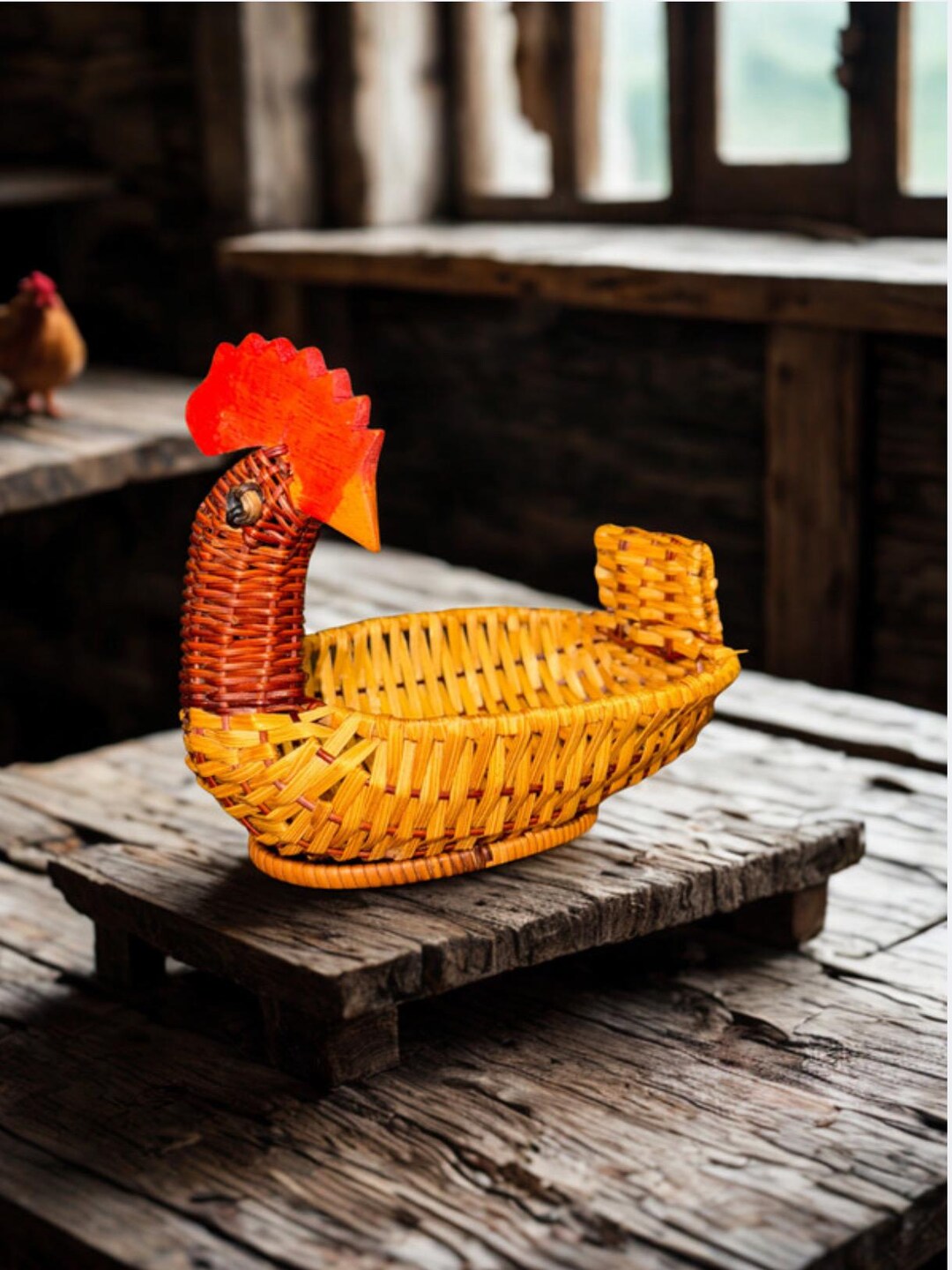 Woven Wicker Chicken Basket: Vintage Farmhouse Kitchen Decor - Etsy
