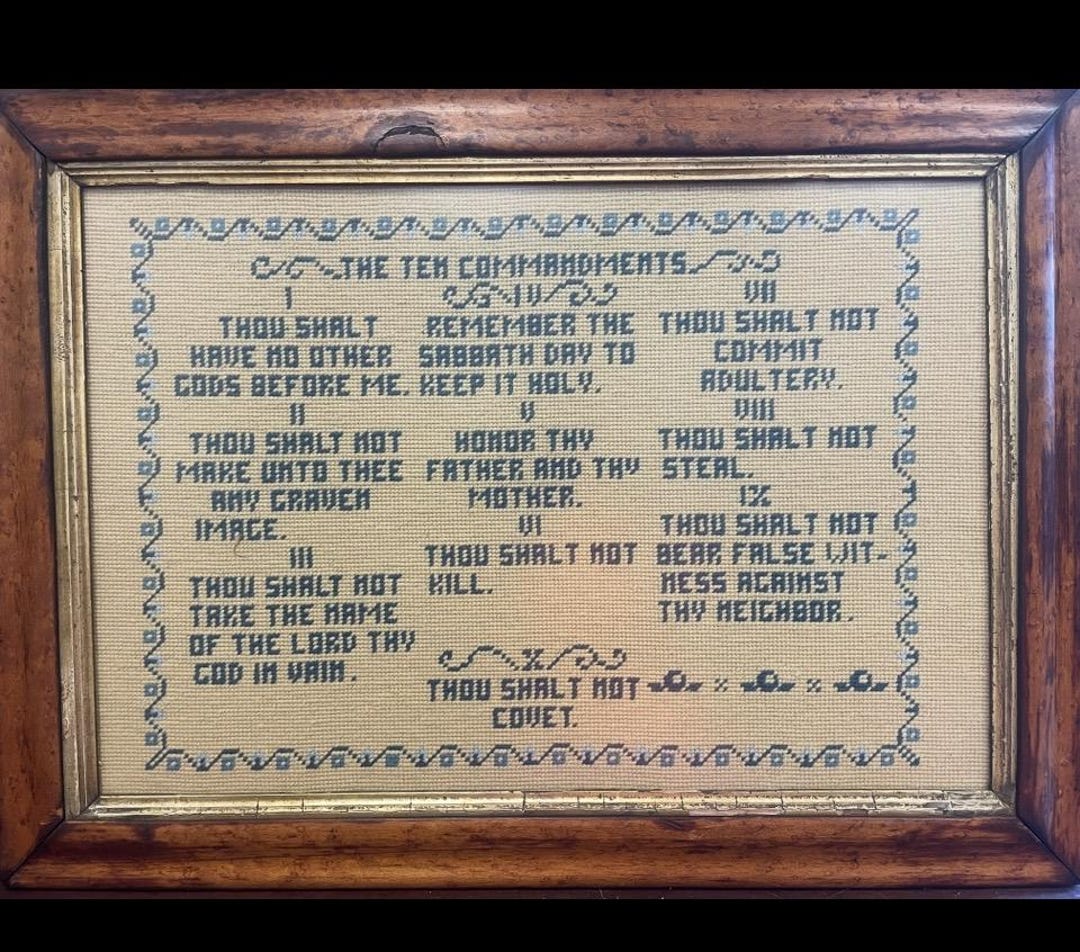Vintage Ten Commandments Cross Stitched Framed Wall Decor, Embroidered ...