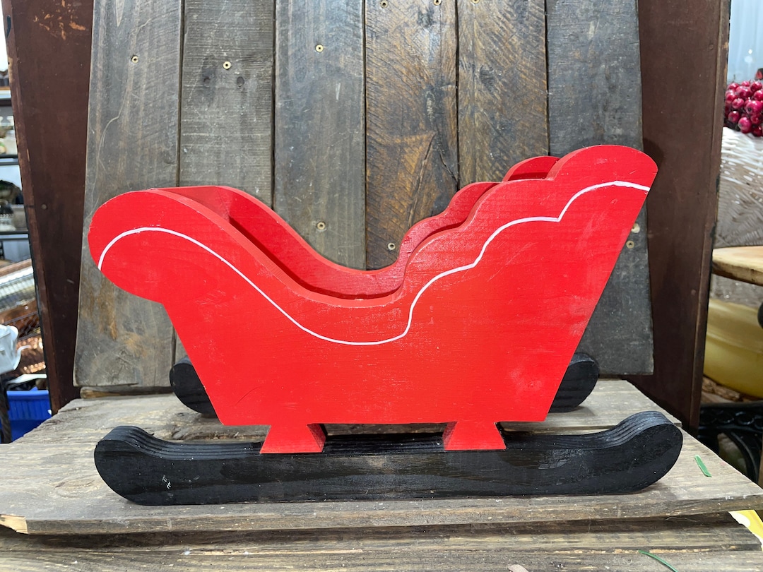 Red Santa Sleigh, Handmade Wooden Christmas Sleigh, Vintage Santa Sled ...