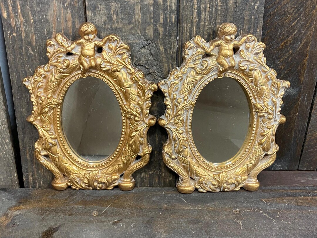 Vintage Style Hollywood Regency Mirrors, Cherub Mirror Set, Gold Oval ...