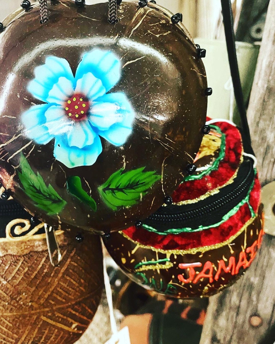 Handmade Coconut Crossbody Bag: Vintage Hand-painted Tropical Purse ...