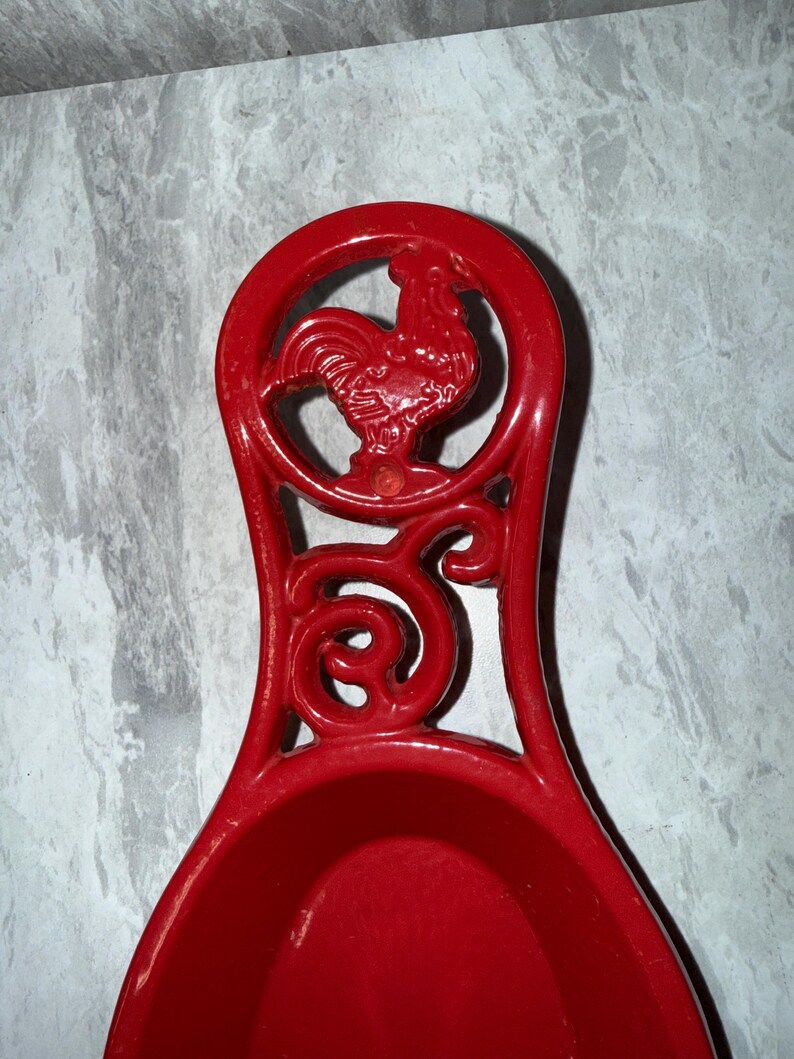 Vintage Style Red Cast Iron Rooster Spoon Rest - Etsy