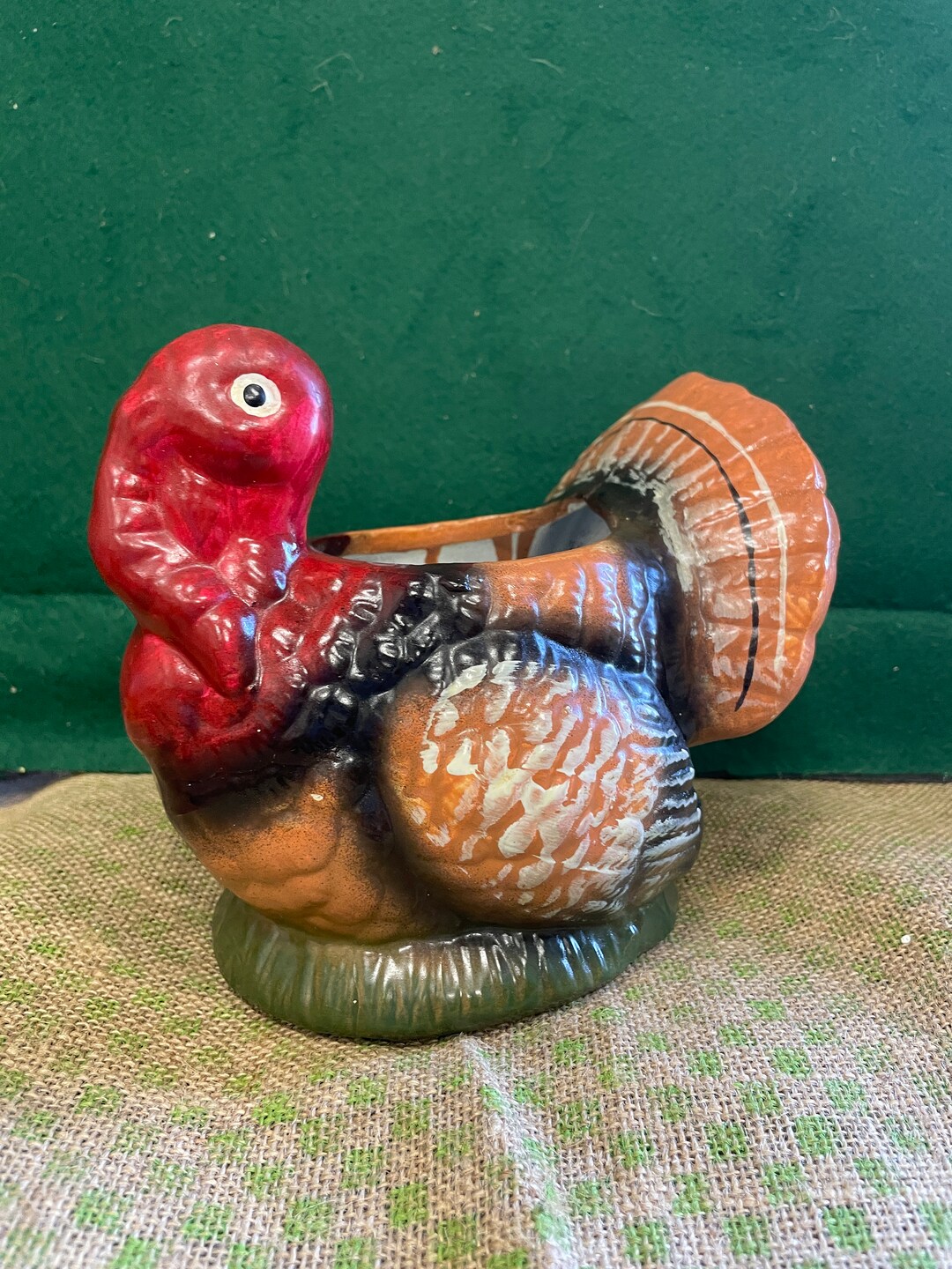 Vintage Turkey Planter, Ceramic Hand Made Fall Turkey, 1986, Utensil ...