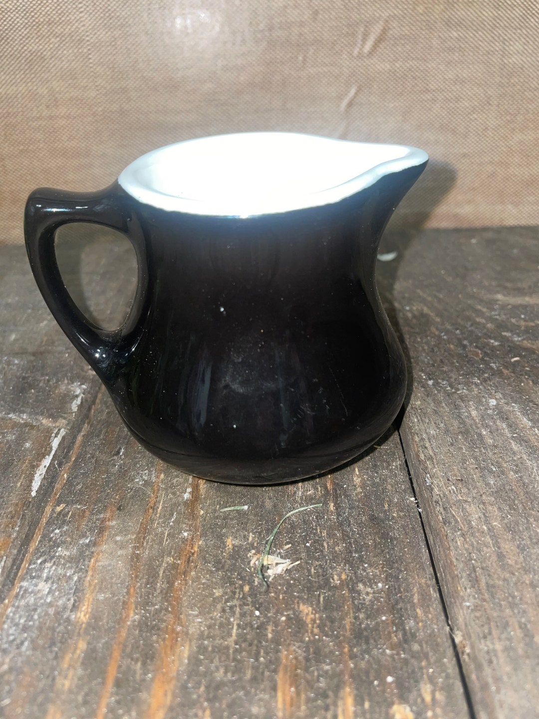 Vintage Black and White Creamer Pitcher, Restaurant Ware Individual ...