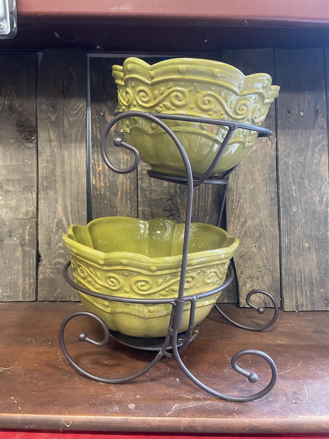 Vintage Celebrating Home Green Bowl Set With Stand, Party Serving Bowls ...