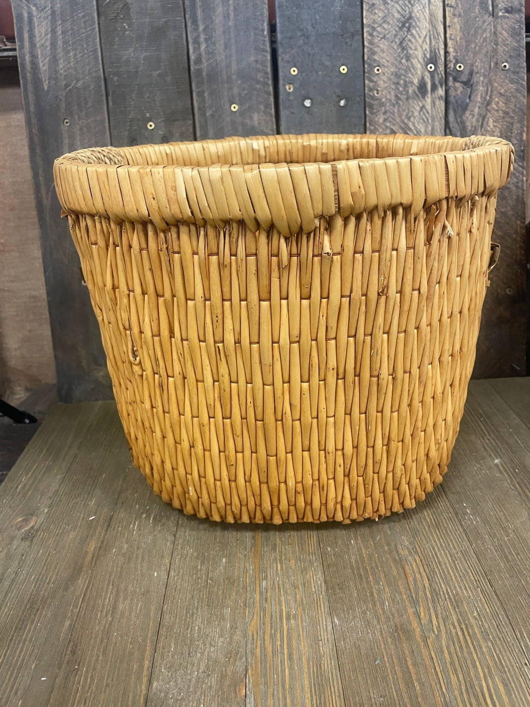Vintage Bamboo Trashcan, Wastebasket With Handles, Rattan,wicker,small ...