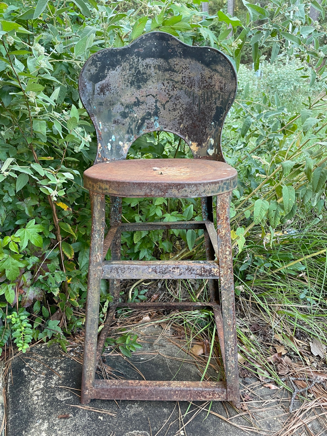 Vintage Distressed Stool, Antique Metal Chair, High Chair, Farmhouse ...