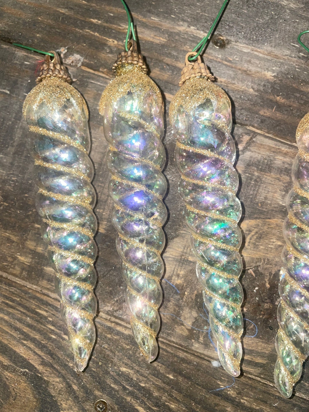 Old Iridescent Icicle Ornaments, Set of 12 Vintage Ornaments, Large ...