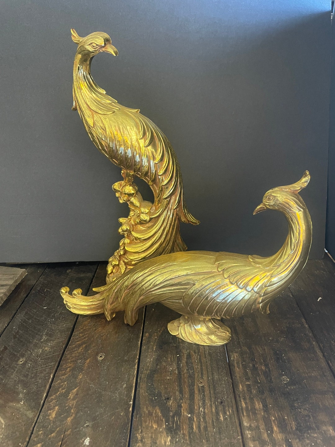 Pair of Vintage Hollywood Regency Gold Birds, Syroco Gold Pheasants ...