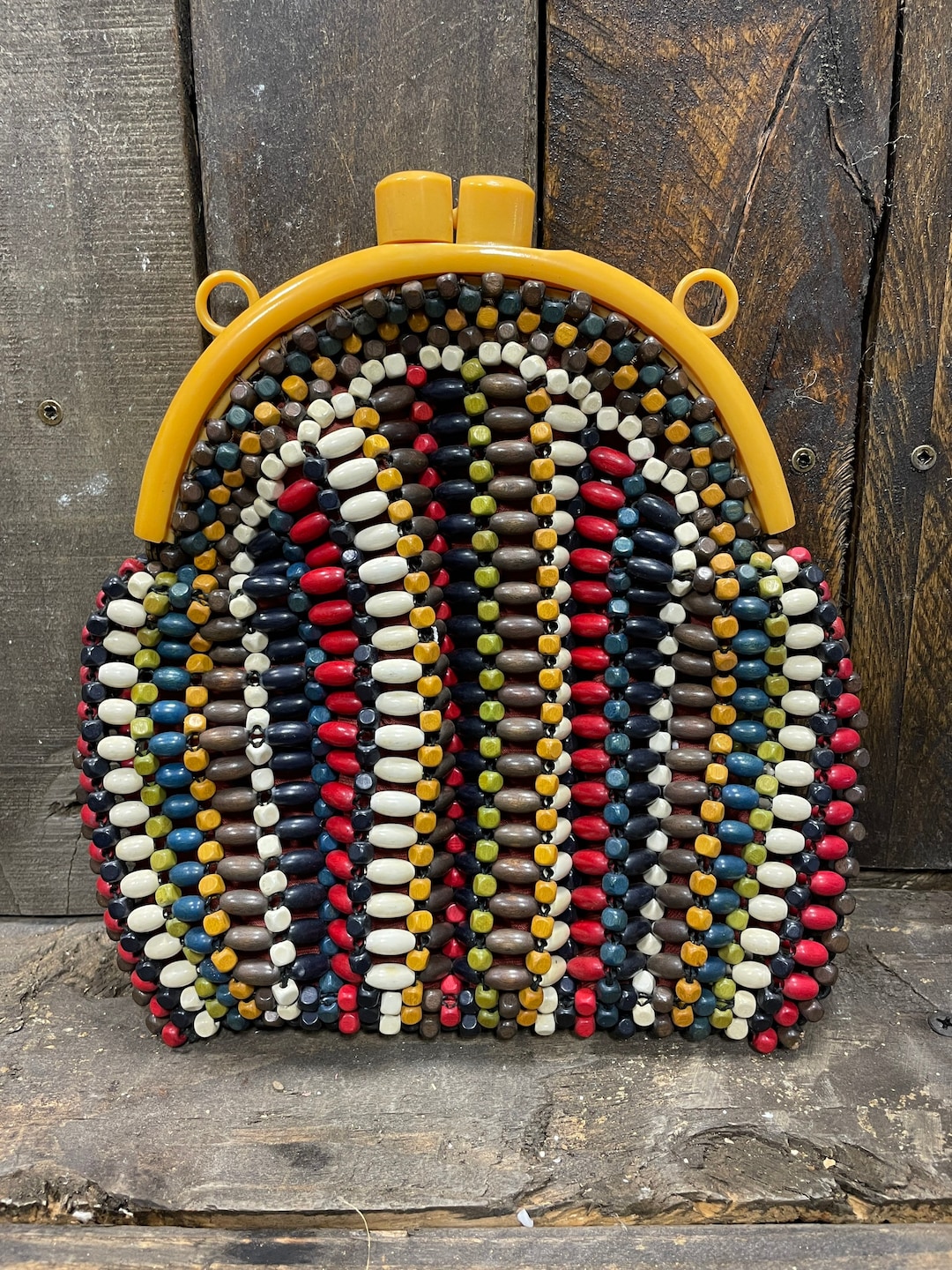 Vintage Cross Body Bag, Beaded Bag, 1930’s Rainbow Colored Purse, Wood ...