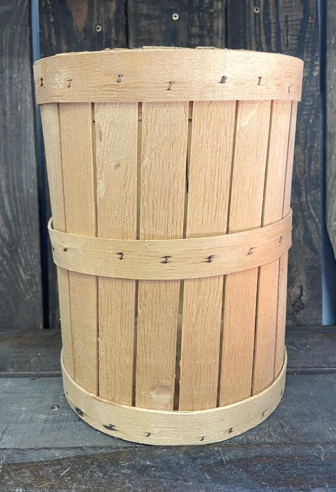 Cylinder Wood Farm Basket, Handmade Bushel Style Basket, Farmhouse ...