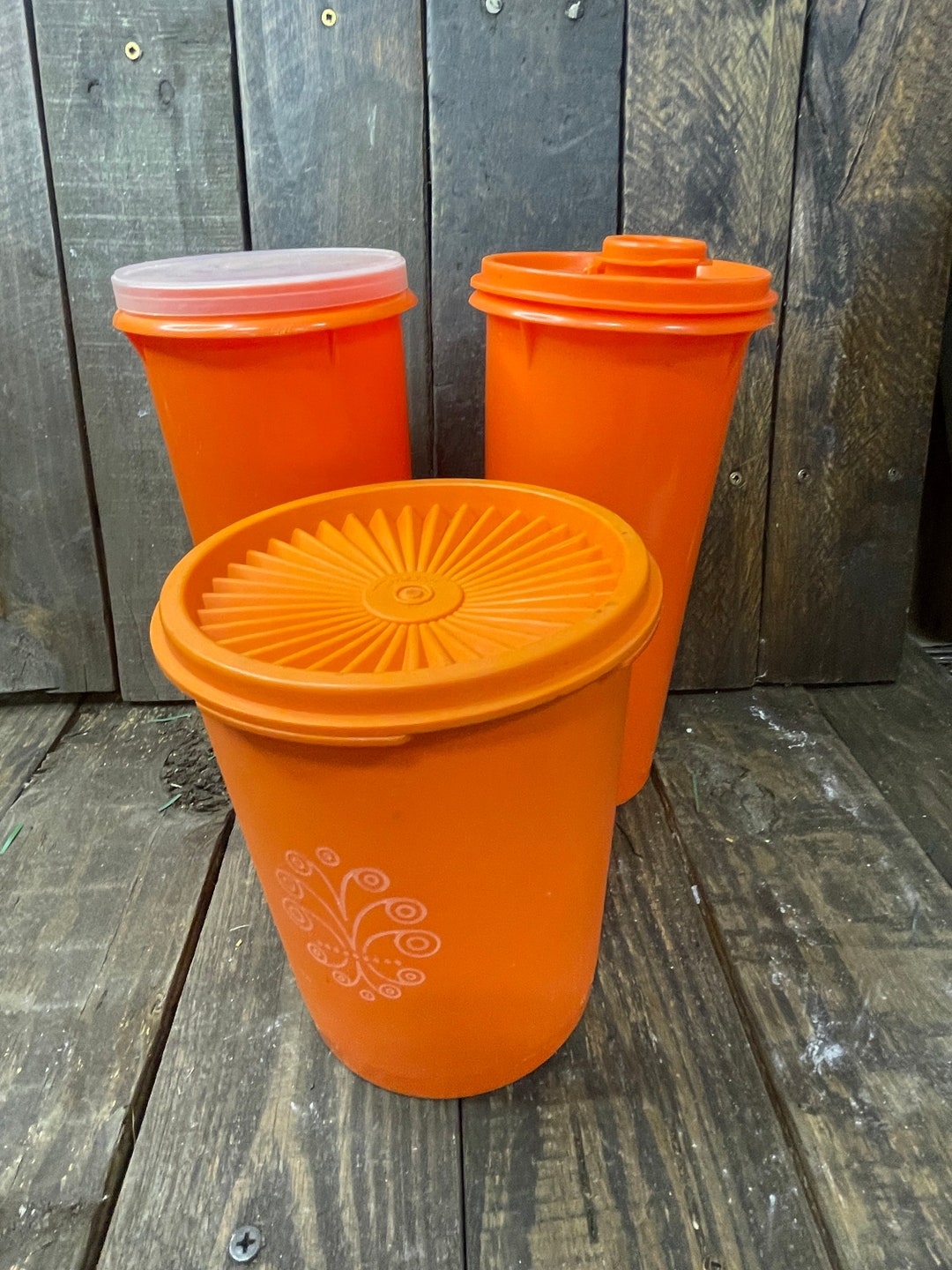 Vintage Tupperware Canisters, Kitchen Storage, Retro Orange, Set of ...