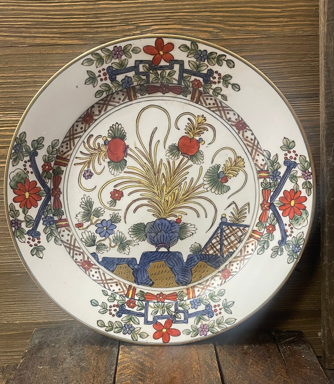 Vintage Asian Plate,chinese Collectible, Home Decor, Blue and Orange ...