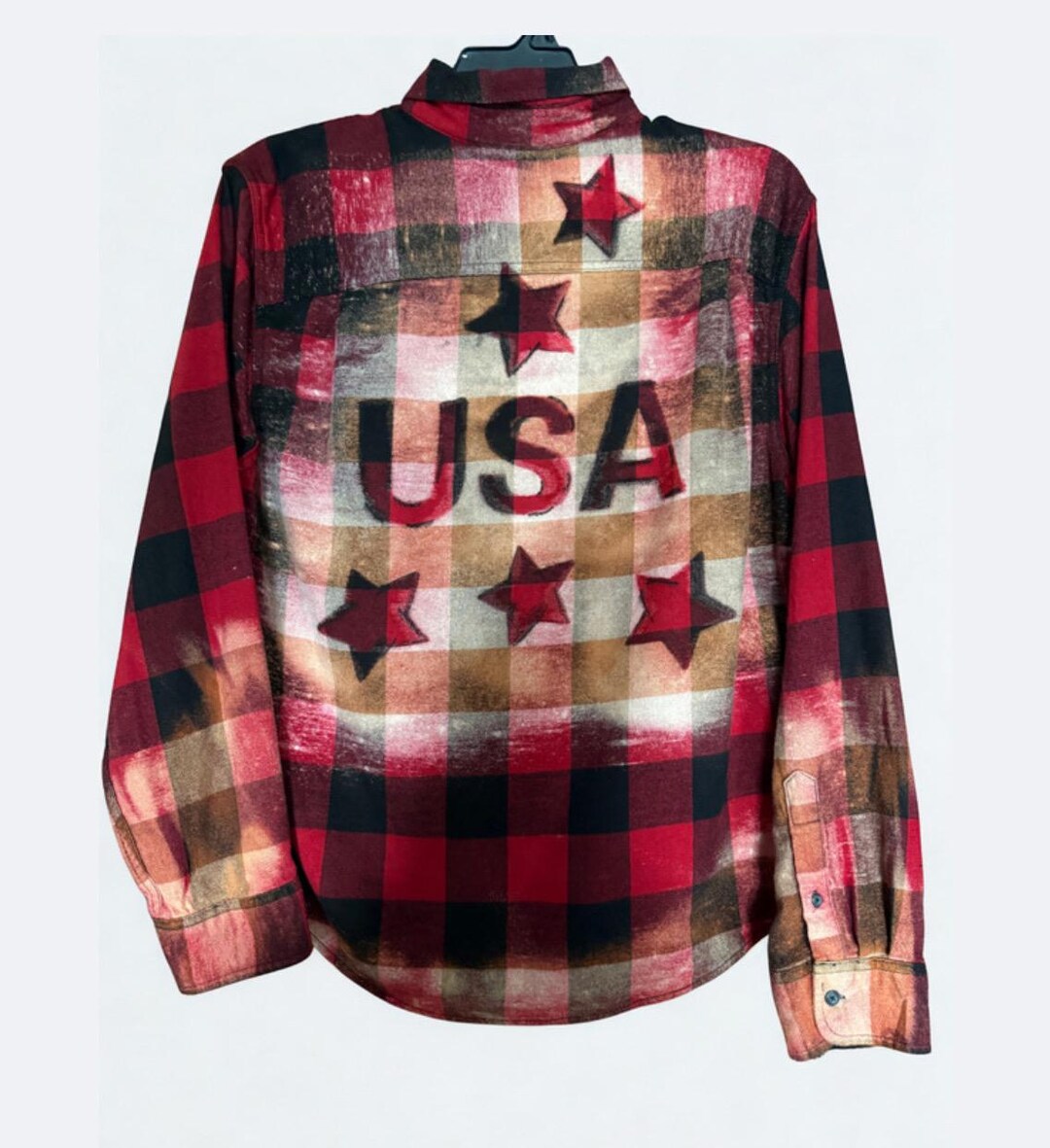 Bleached USA Stars Flannel: Patriotic American Button-up Shirt ...