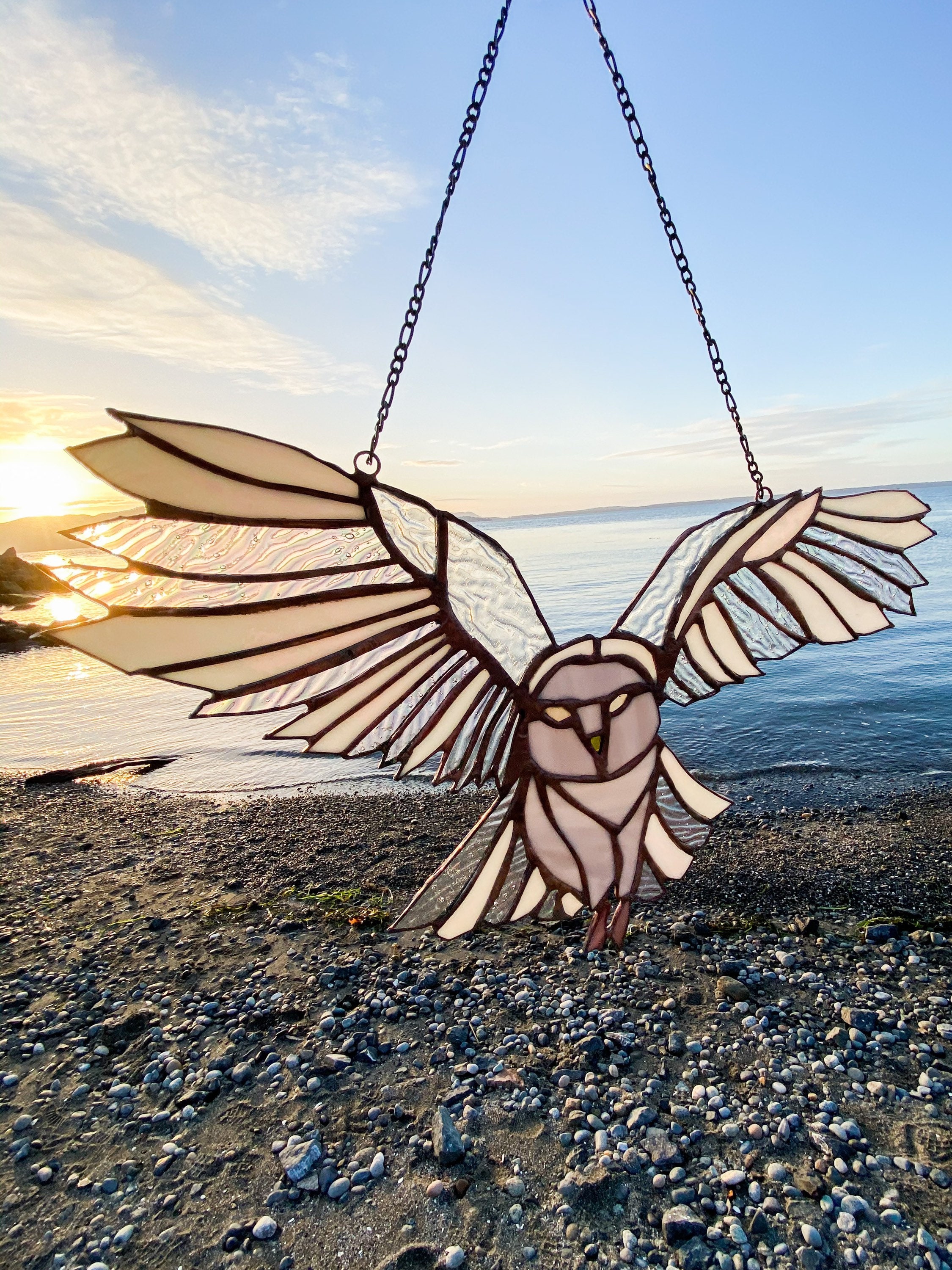 Stained Glass Snowy Owl Suncatcher Home Decor Stained Glass Etsy