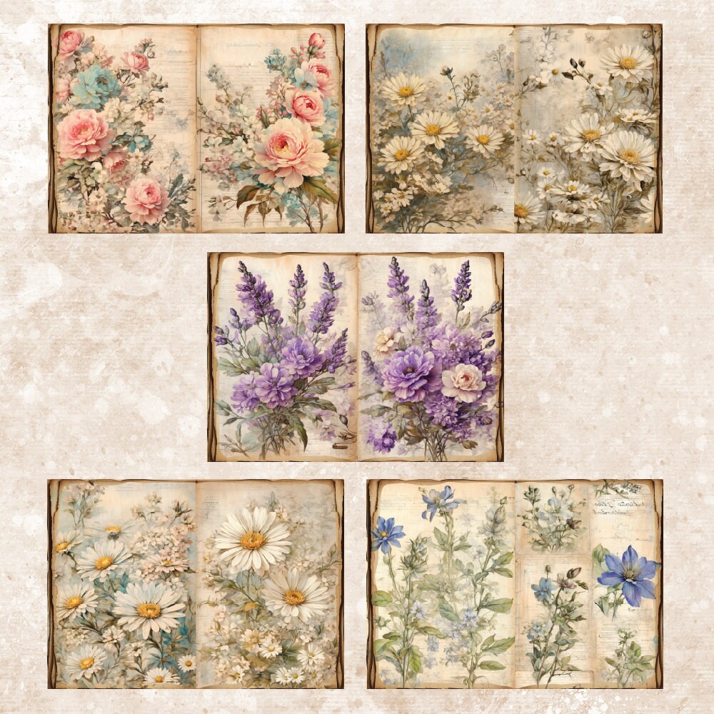 15 Printable Floral Junk Journal Pages,wildflowers,roses,peonies ...