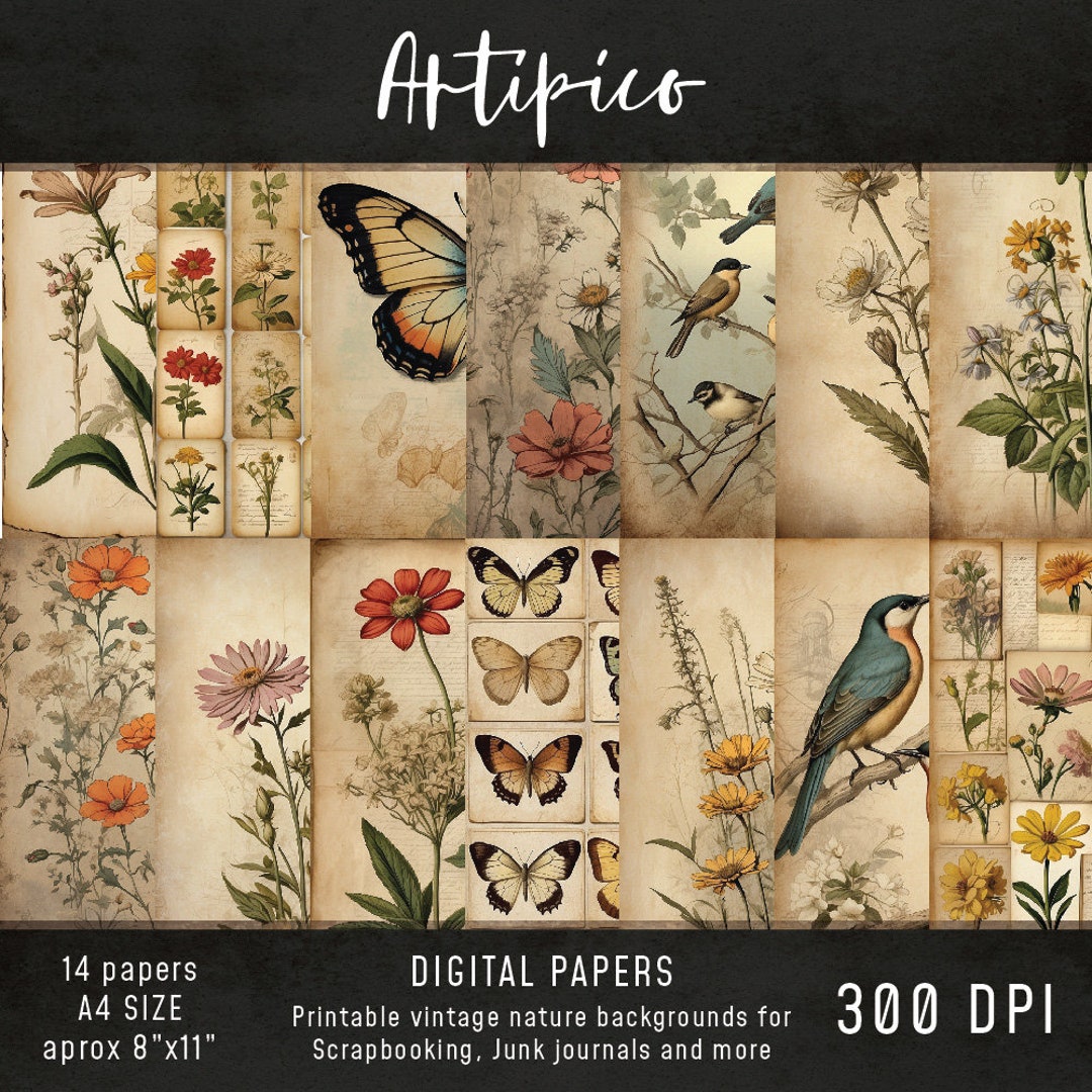 Vintage Nature Printable Papers,butterfly Ephemera Cards, Vintage ...