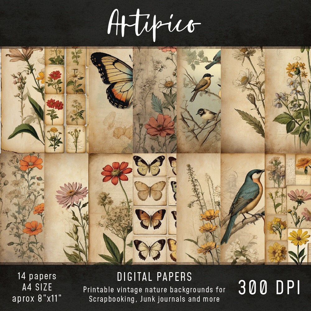 Vintage Nature Printable Papers,butterfly Ephemera Cards, Vintage ...