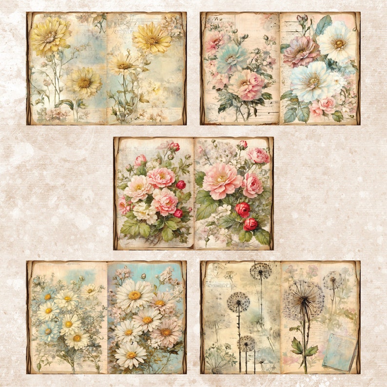15 Printable Floral Junk Journal Pages,wildflowers,roses,peonies ...