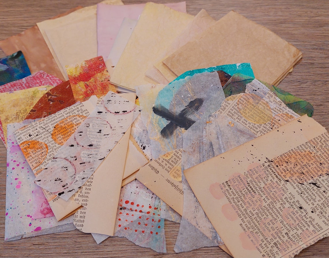 Artistic Collage Paper Mix, Hand Painted and Tea/coffee Dyed Paper ...
