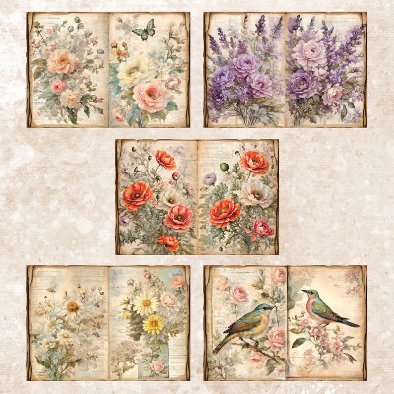15 Printable Floral Junk Journal Pages,wildflowers,roses,peonies ...