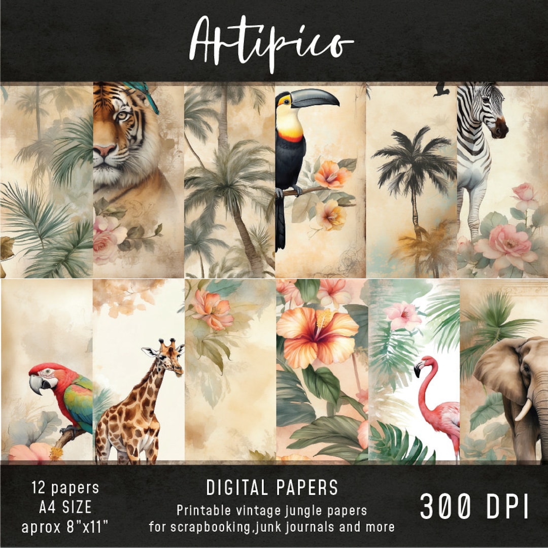 Vintage Shabby Jungle Digital Papers: Animal Backgrounds for ...