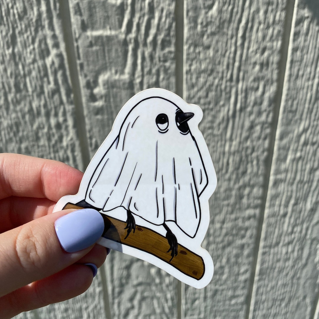Funny Ghost Chickadee Sticker, Water Bottle Decal, Halloween Bird Art ...
