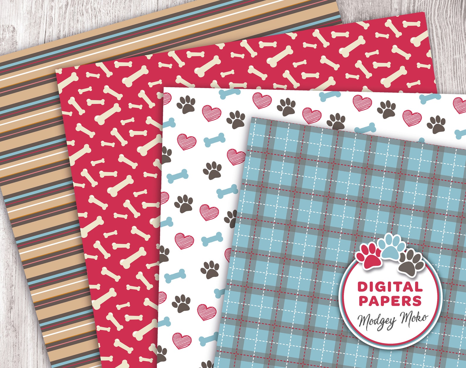 Puppy Dog Printable Papers, Dog Digital Papers, Cute Pug Dog Digital ...