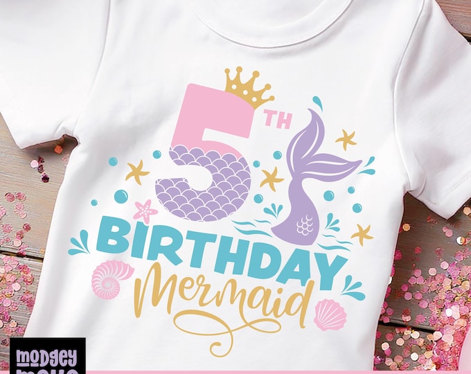 5th Birthday Mermaid SVG PNG Files for Cutting Machines, Digital ...