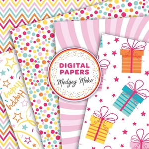 Pink Birthday Digital Papers: Seamless Party Designs (digital Download ...