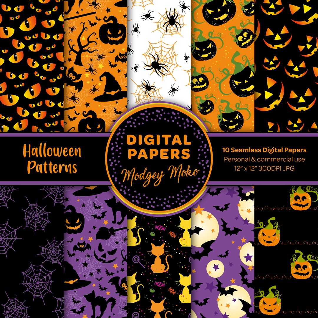 Halloween Printable Papers, Seamless Digital Patterns, Includes ...