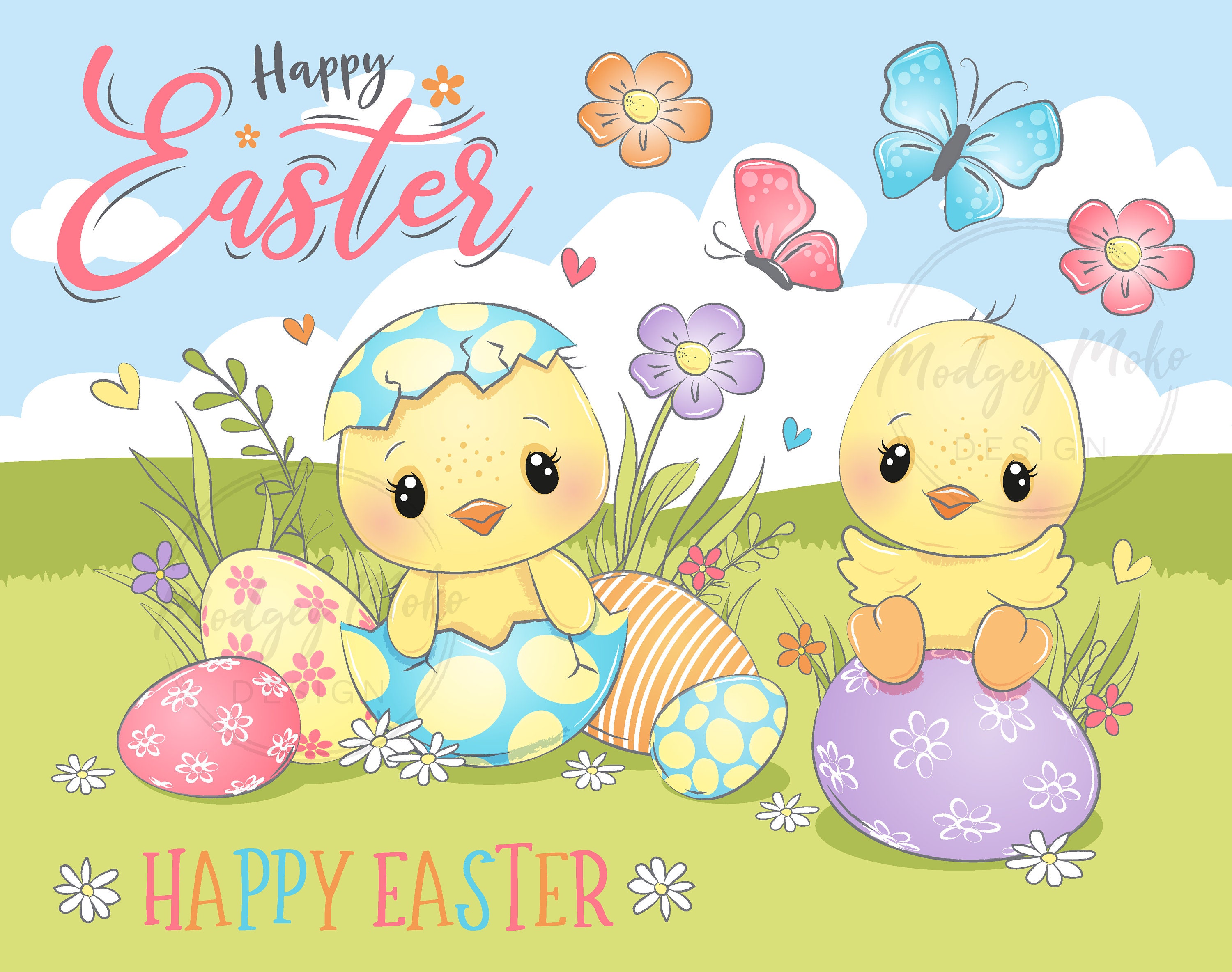 Easter Chicks Clipart PNG, Digital Paper Scene (digital Download) - Etsy