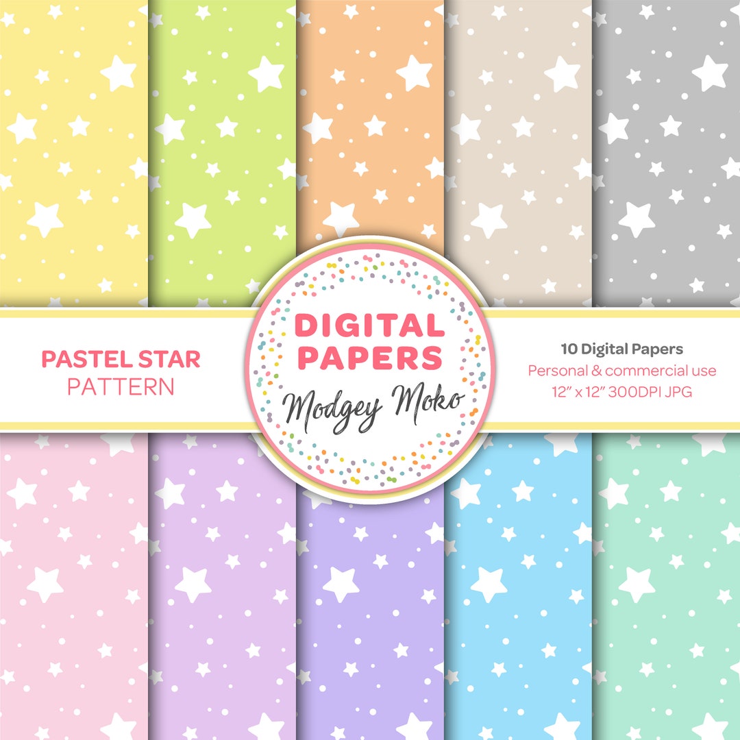 Colourful Digital Printable Paper Star Patterns, Pink, Blue, Yellow ...