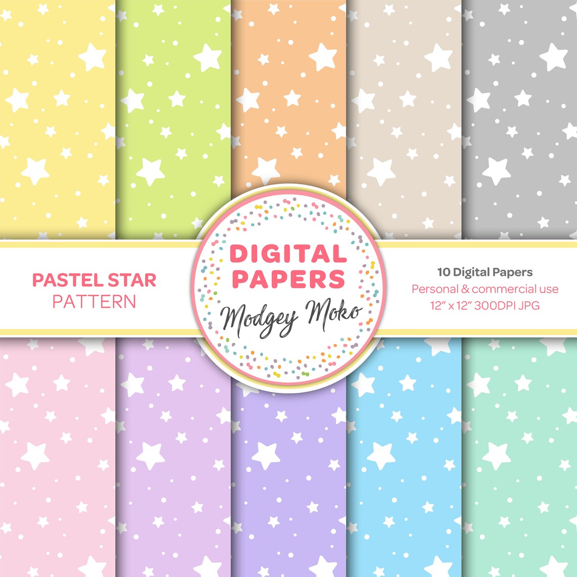Colourful Digital Printable Paper Star Patterns Pink Blue - Etsy