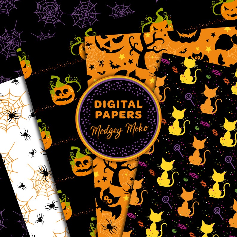 Halloween Printable Papers, Seamless Digital Patterns, Includes ...