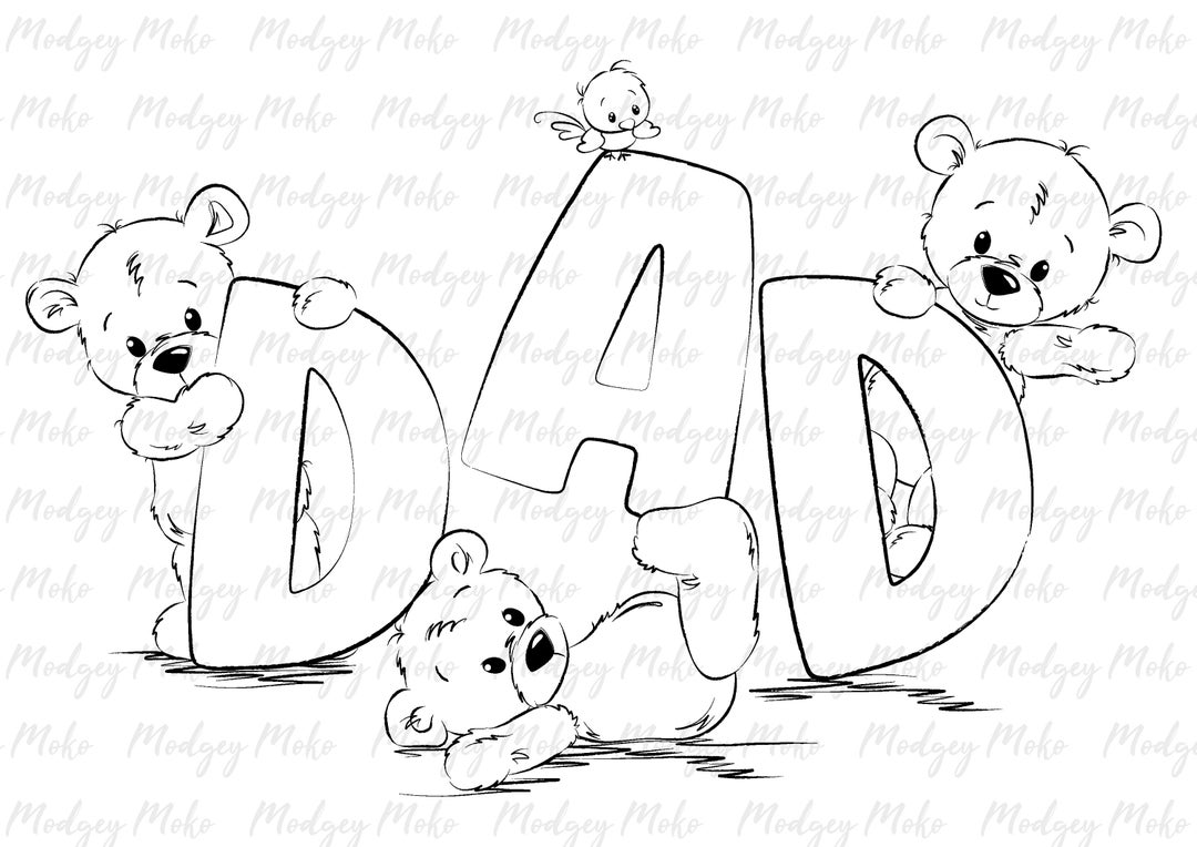 Daddy Bear, Cute Bears With Dad Lettering Digi Stamp, Digital Stamps ...