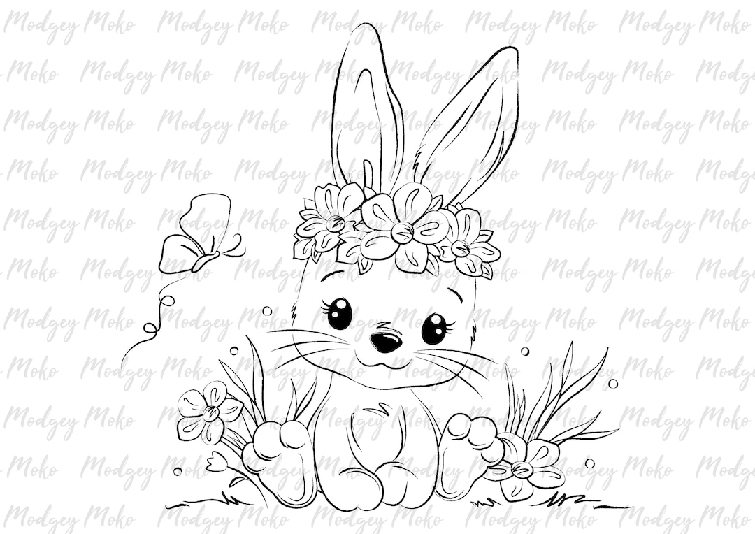 Cute Bunny Digi Stamp, Digital Stamps, Card Making, Scrap Booking, JPEG ...