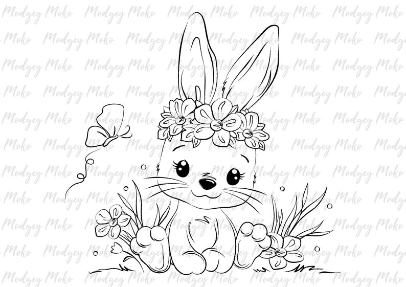 Cute Bunny Digi Stamp Digital Stamps Card Making Scrap - Etsy