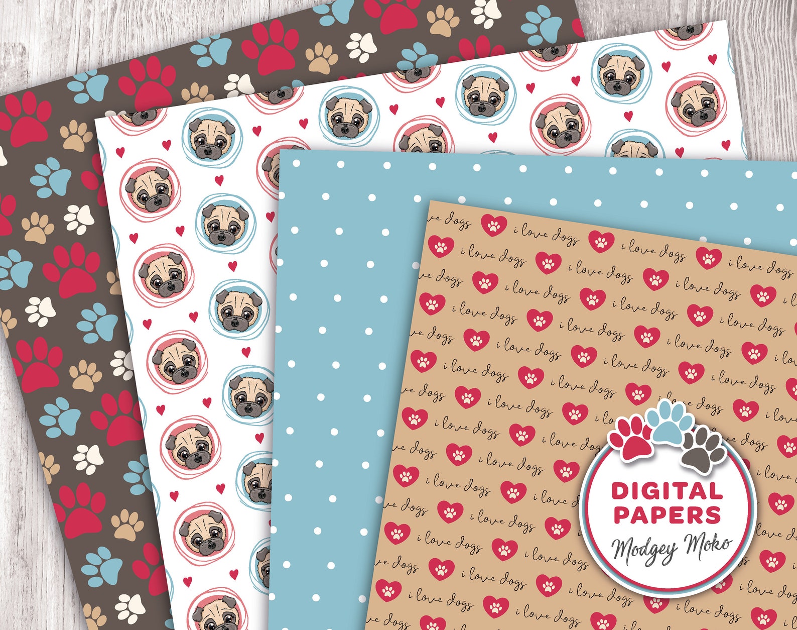 Puppy Dog Printable Papers Dog Digital Papers Cute Pug Dog - Etsy Canada
