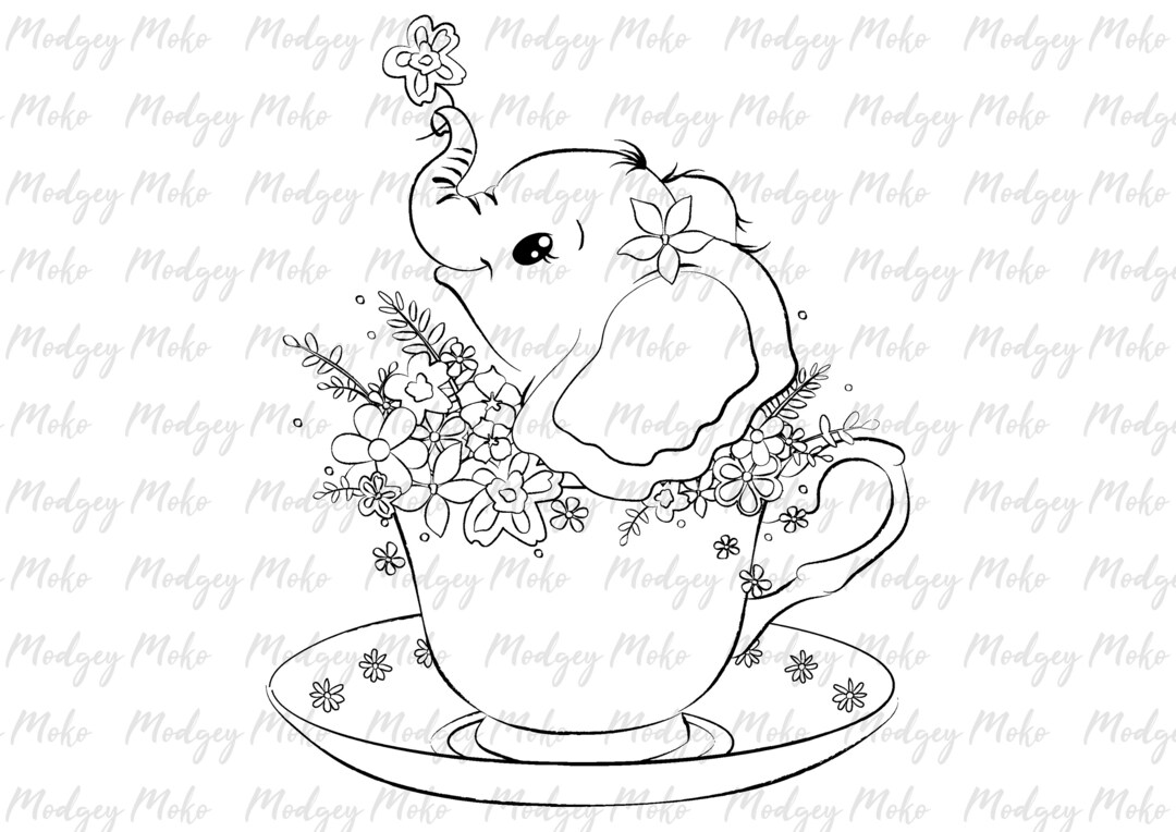 Cute Baby Elephant Digi Stamp, Digital Stamps, Card Making, Scrap ...