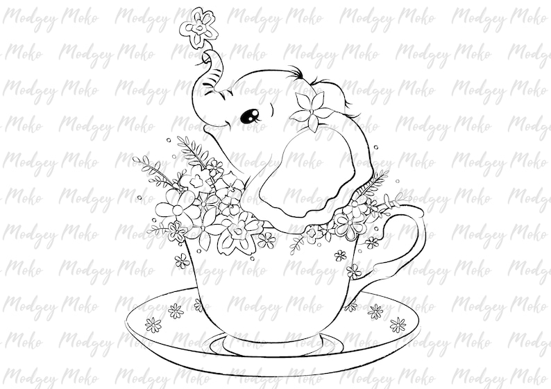 Cute Baby Elephant Digi Stamp, Digital Stamps, Card Making, Scrap ...