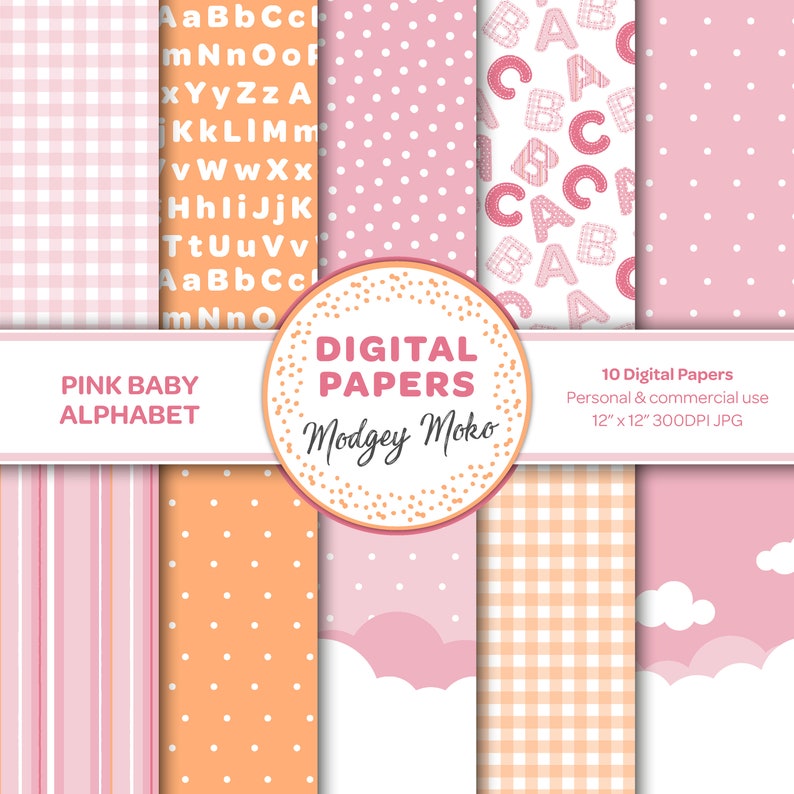 Pink Alphabet CLIPART PNG. Pink ABC Baby Patterns. | Etsy