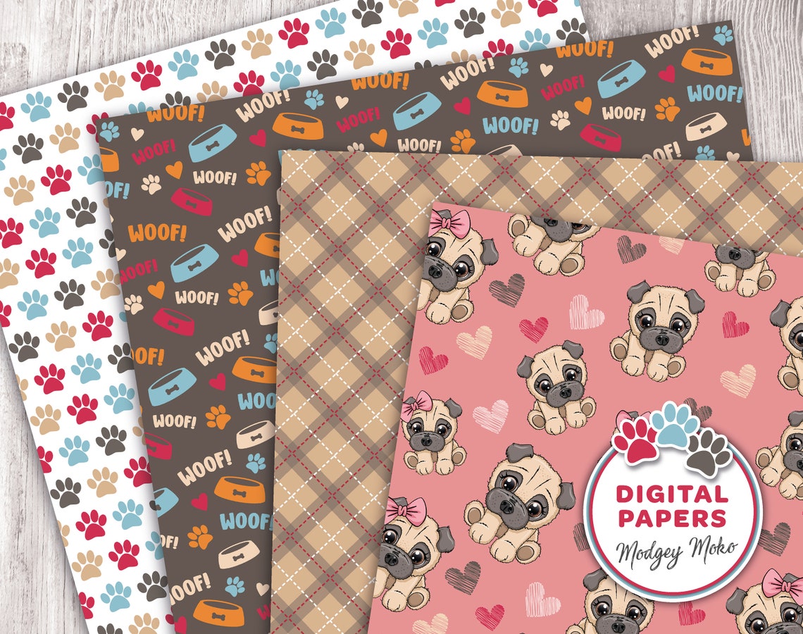 Puppy Dog Printable Papers Dog Digital Papers Cute Pug Dog | Etsy Canada