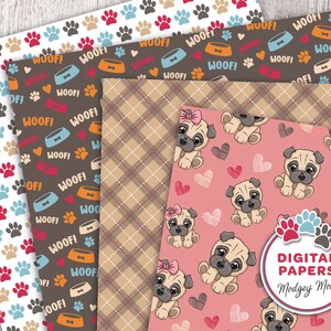 Puppy Dog Printable Papers, Dog Digital Papers, Cute Pug Dog Digital ...