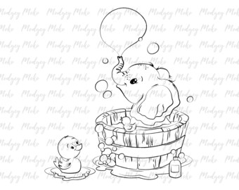 Cute Baby Elephant Digi Stamp, Digital Stamps, Card Making, Scrap ...