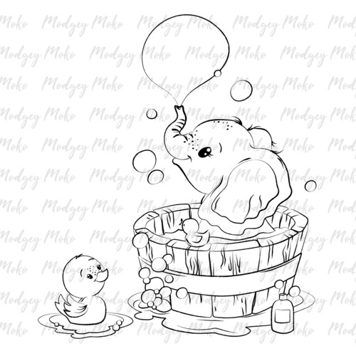 Cute Baby Elephant Digi Stamp Digital Stamps Card Making - Etsy