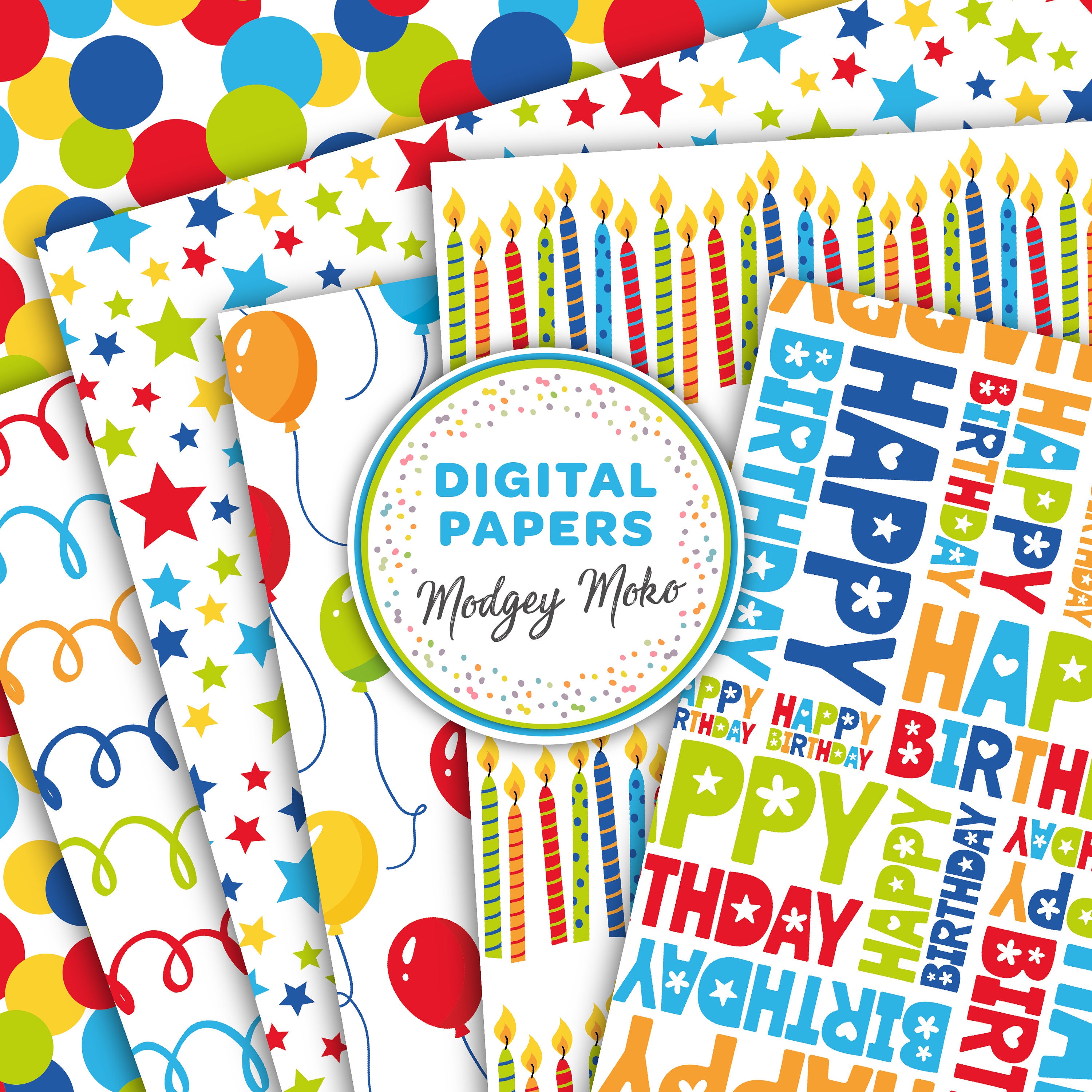 Birthday Digital Papers, Seamless Party Designs, Blue Birthday ...